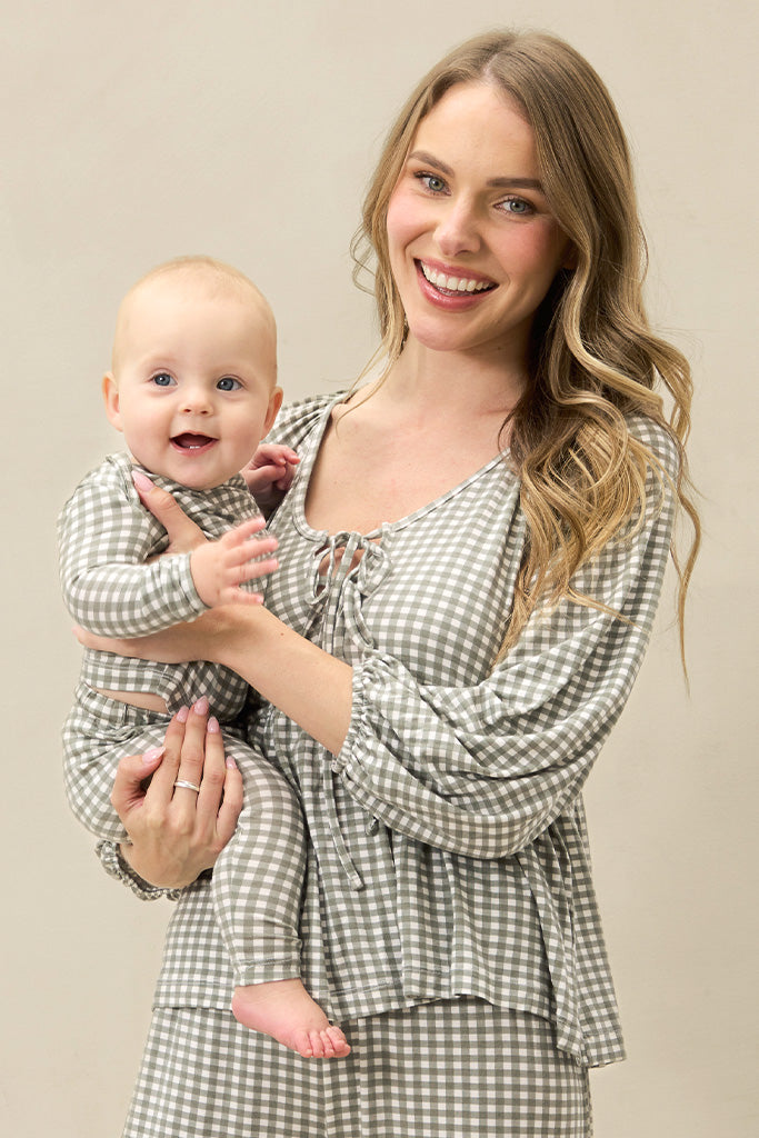 Gingham Baby Pajamas | Green Gingham Baby Sleep Set | Solly Baby